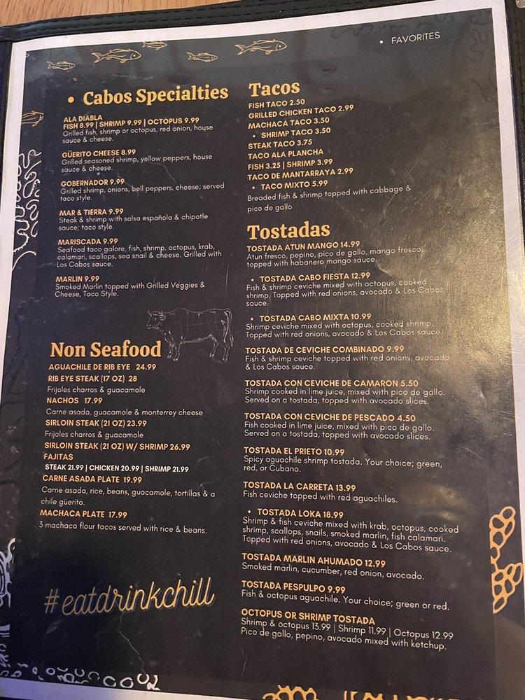 Menu at Los Cabos Seafood & Grill restaurant, El Centro