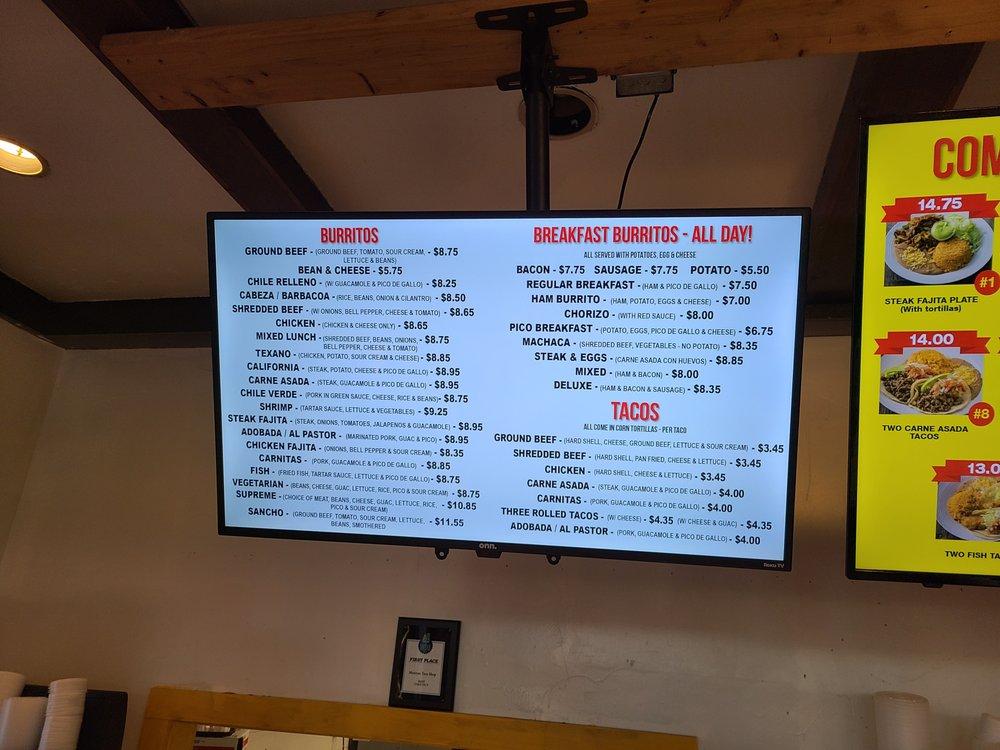 Menu at Mexican Taco Shop restaurant, Topeka, SW 10th Ave