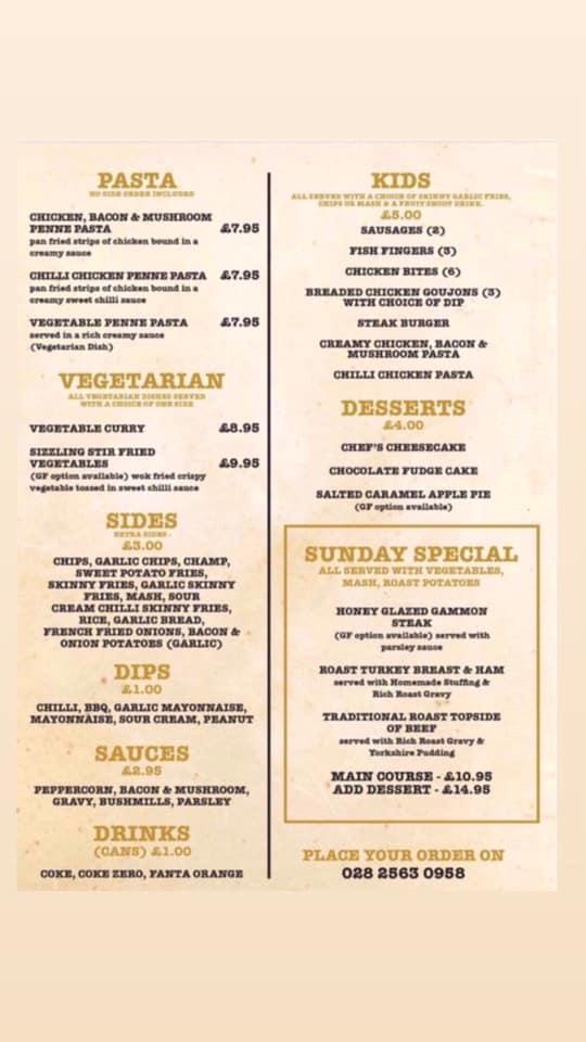 Menu at Millside Restaurant, Ballymena