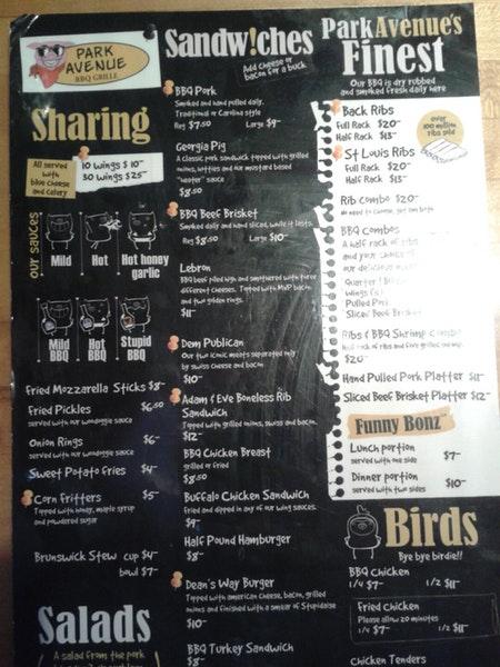 Menu at Park Avenue BBQ Grille, North Palm Beach, 525 U.S. Hwy 1