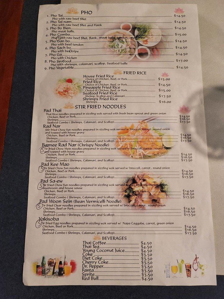 Menu at Pho Lotus restaurant, Anchorage