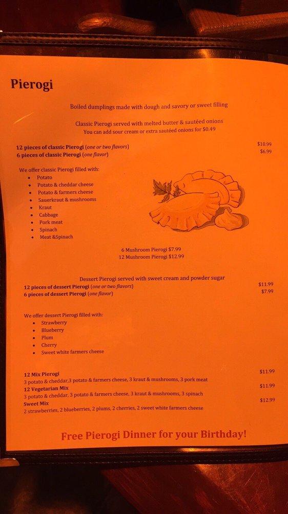 Menu at Pierogi Grill restaurant, Clearwater