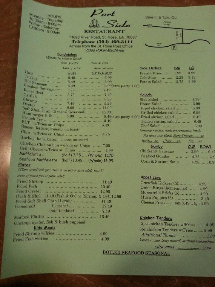 Menu at Port Side Restaurant & Bar, Saint Rose
