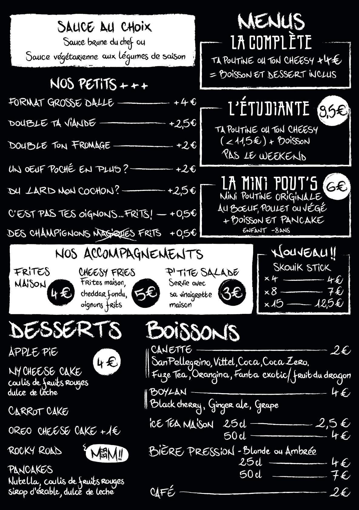 Menu at Pout's Corner - Poutine & Grill cheese restaurant, Lyon