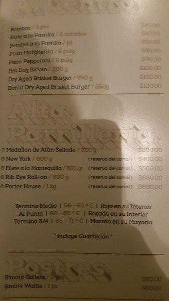 Menu at Quincho BBQ, Torreón, degollado