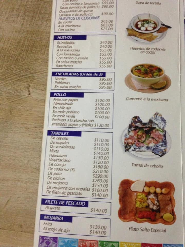 Menu at El Salto restaurant, Cuernavaca