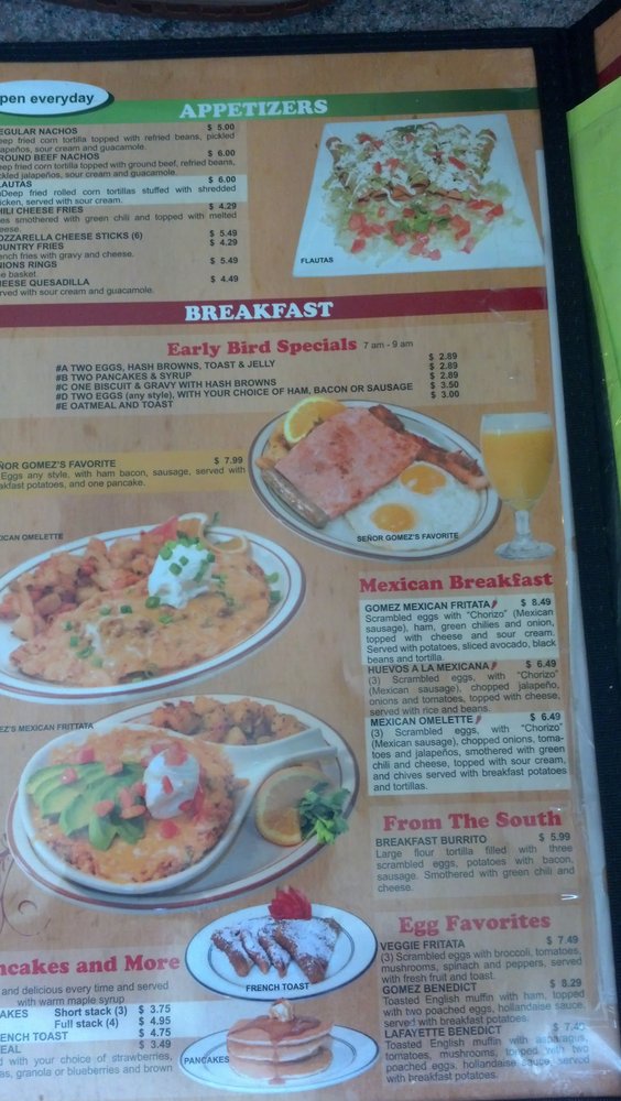Menu at Senor Gomez Restauraunt restaurant, Lafayette