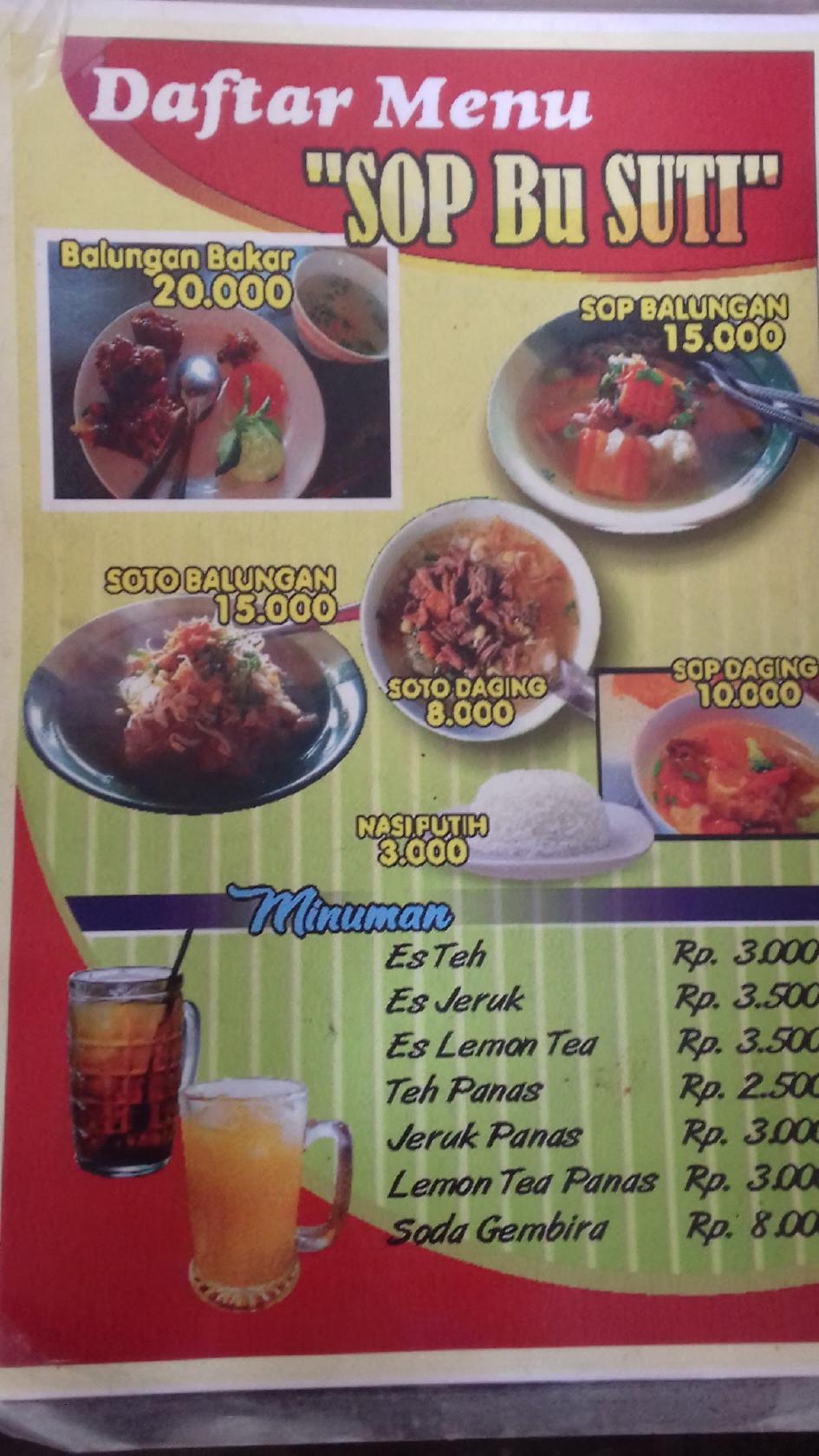 Menu at WM. SOP BALUNGAN "BU SUTI" restaurant, Boyolali