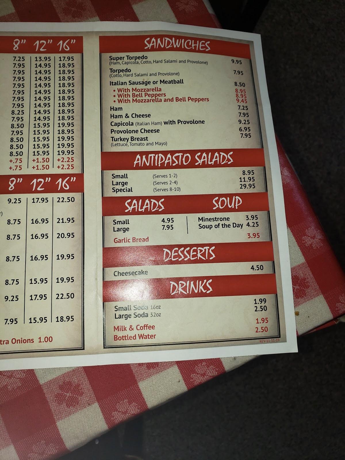 Menu at Adriano's Pizza Grotto pizzeria, Alpine