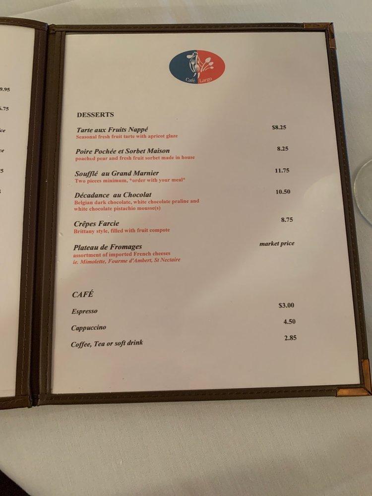 Menu at Cafe Largo, Largo