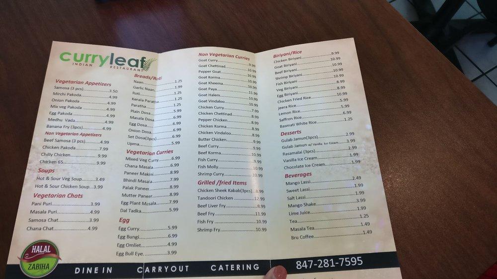 Menu at Curry Leaf Indian Restaurant, Libertyville
