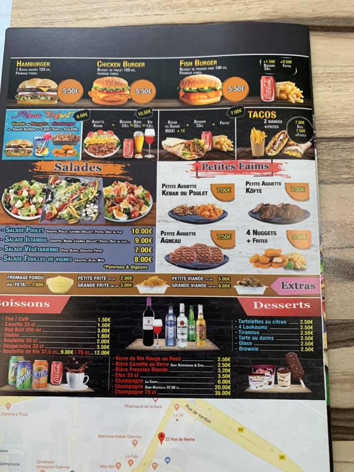 Menu at Istanbul Kebab restaurant, Épernay