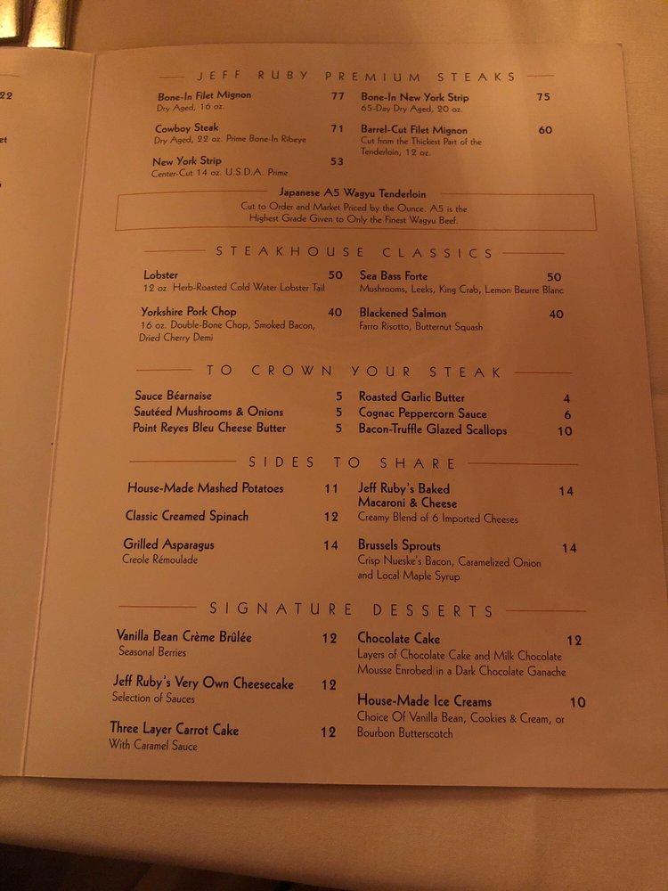 Menu at Jeff Ruby's Steakhouse, Louisville, Louisville