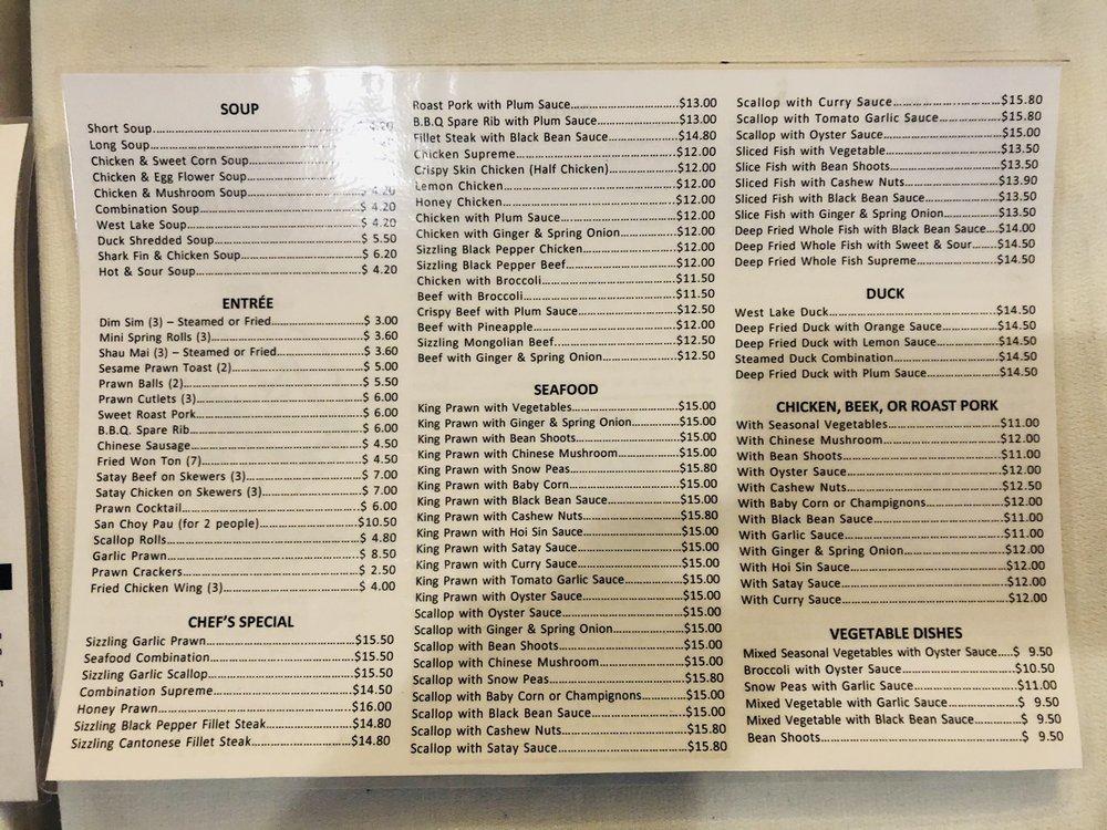 Menu at Kum Ling Chinese restaurant, Sunbury