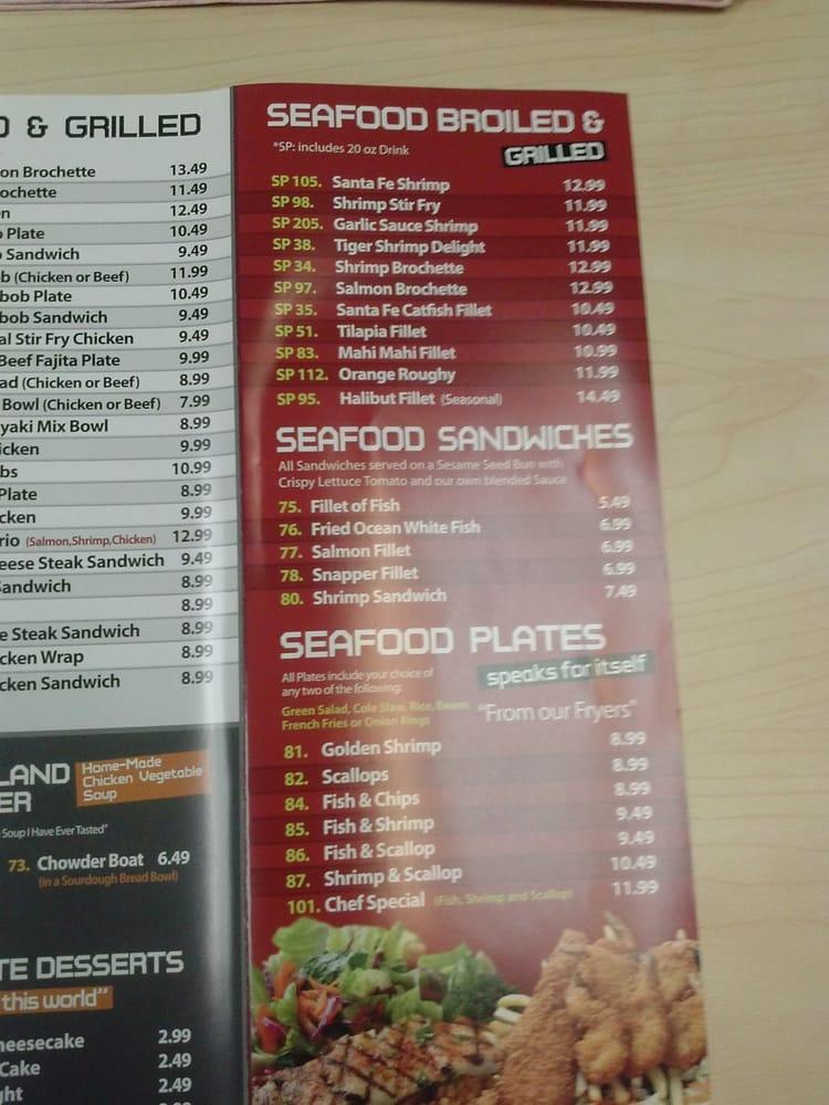 Menu at Z's Place restaurant, Vernon