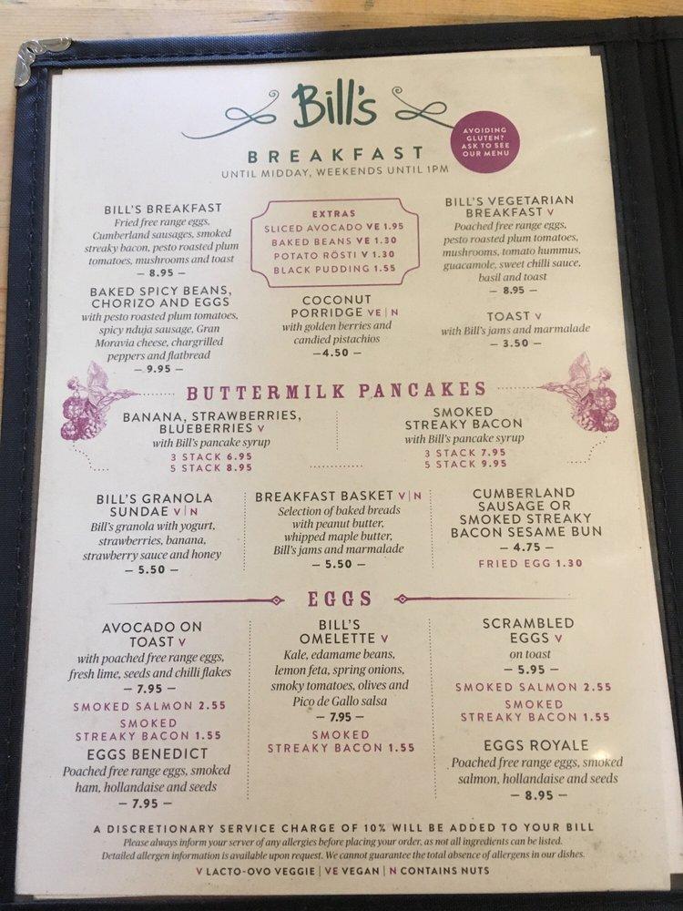 Menu at Bill's Cardiff Bay Restaurant, Cardiff, Pilotage Bldg