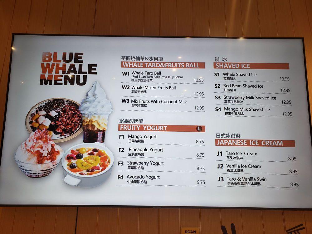 Menu at Blue Whale desserts, East Rutherford