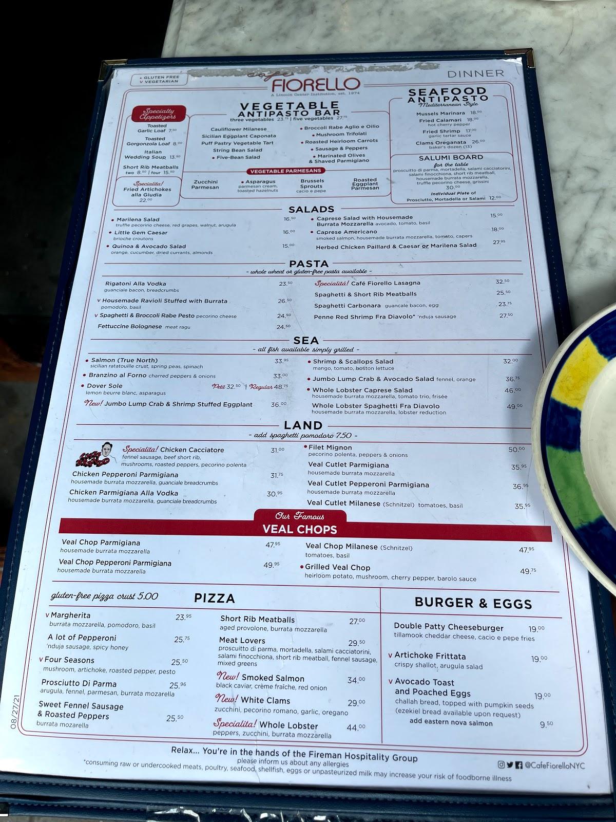 Menu at Cafe Fiorello, West New York