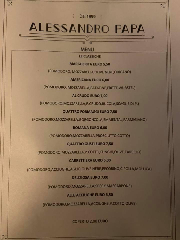 Menu da Papa Alessandro Ristorante, Caltanissetta