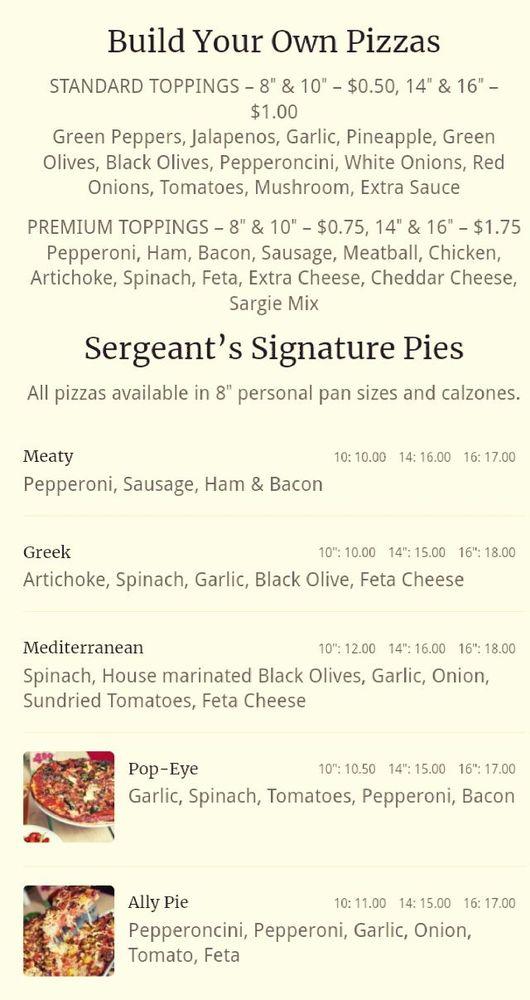 Menu at Sergeant Pepperoni's Pizzeria - Bearden, Knoxville, Kingston Pike