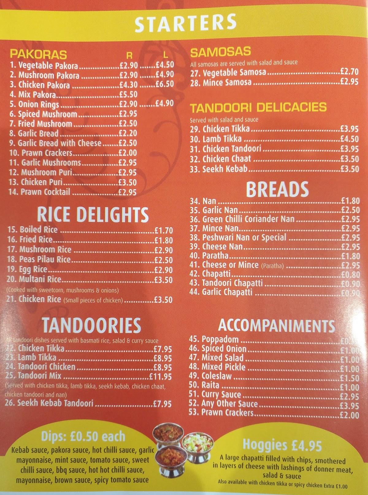 Menu at Spice Routes restaurant, Glasgow, 955 Duke St