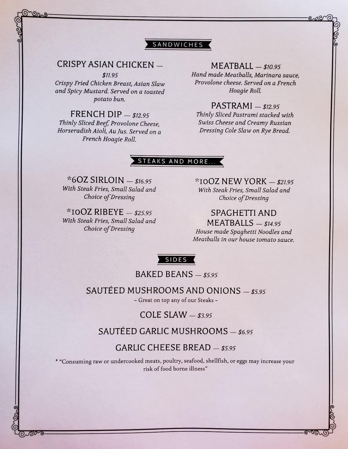 Menu at The lone buffalo pub & bar, Dubois