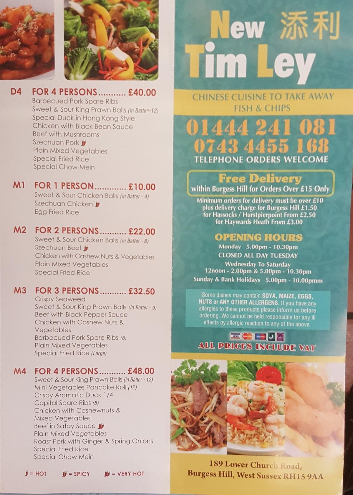 Menu at New Tim Ley fast food, Burgess Hill