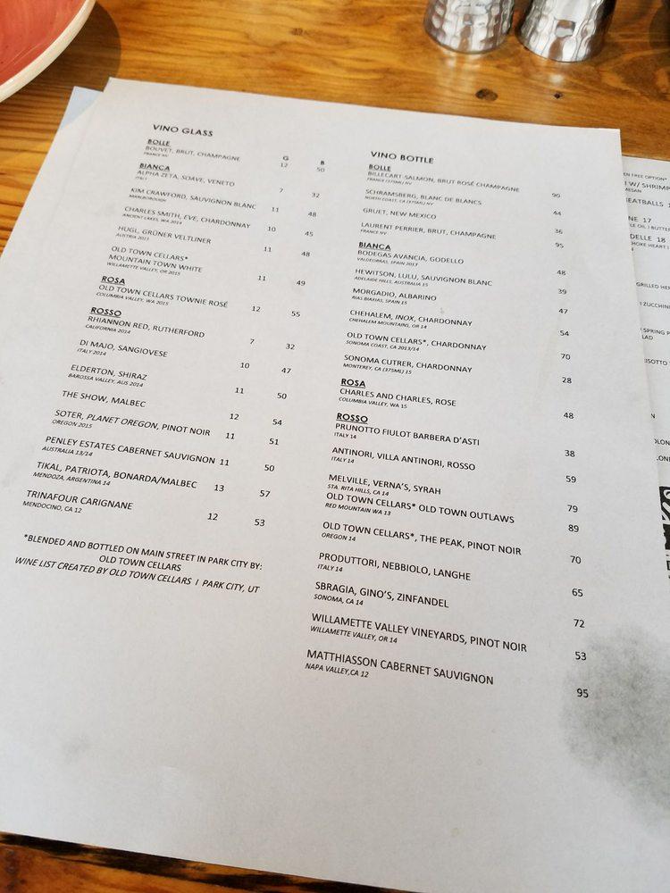 Menu at Versante Hearth + Bar, Park City