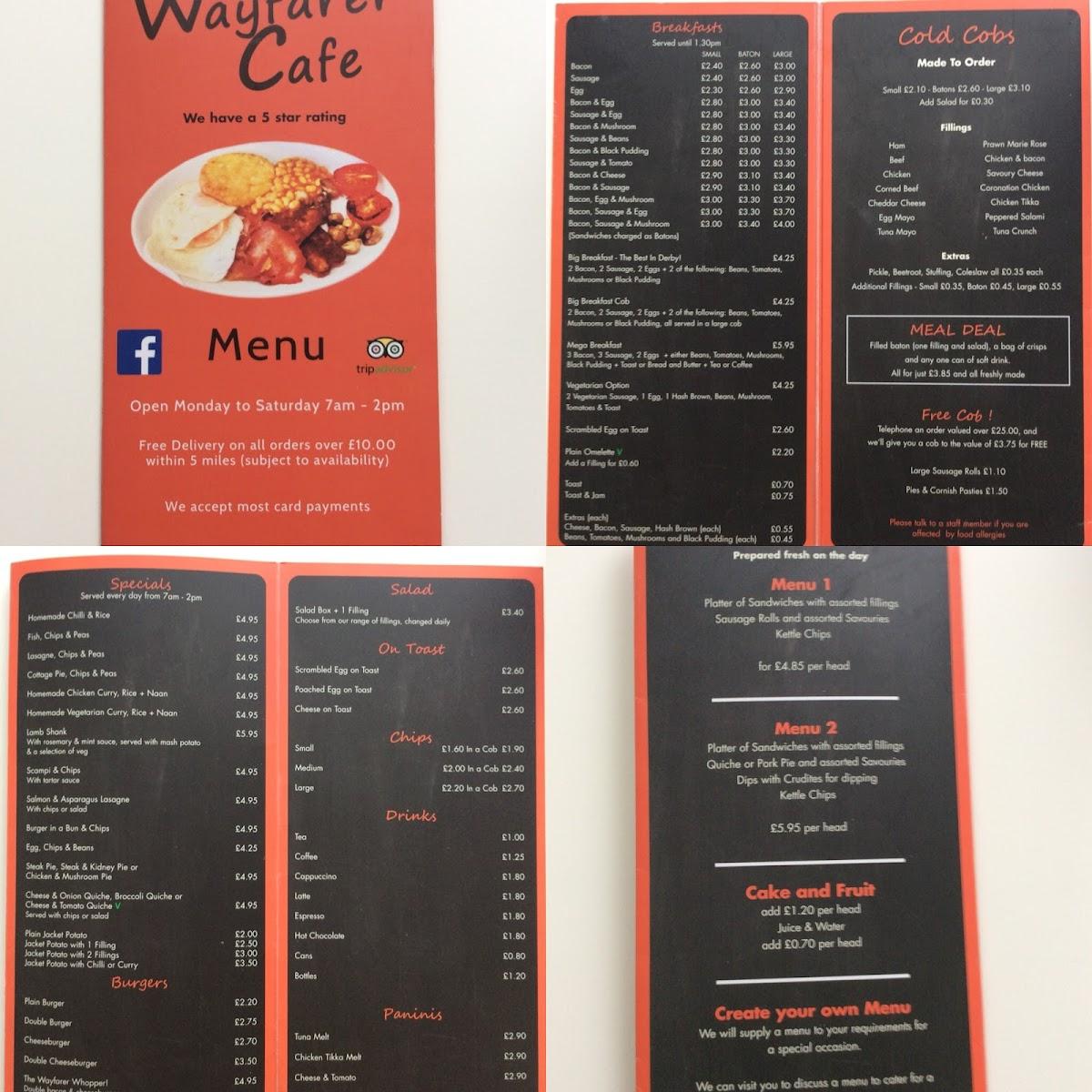 Menu at Wayfarer Cafe, Derby