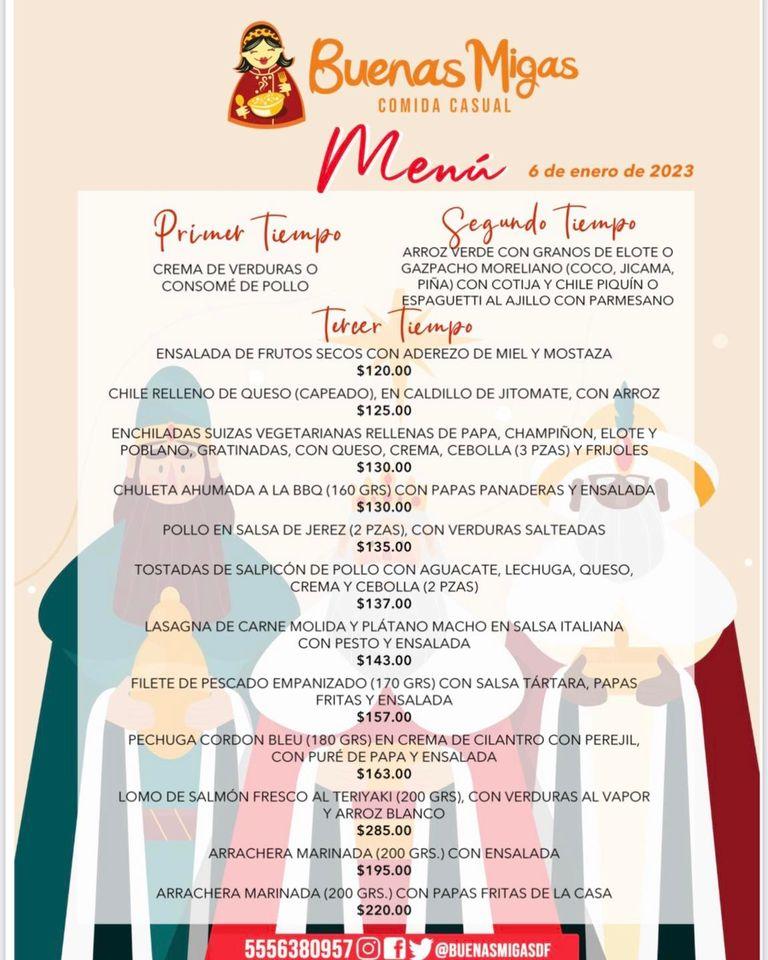 Carta del restaurante Buenas Migas, Ciudad López Mateos