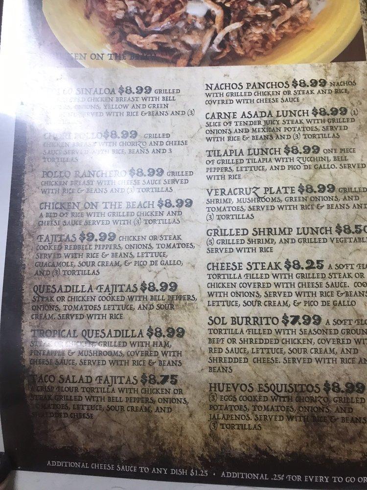 Menu at Casa Del Mar II restaurant, Charleston