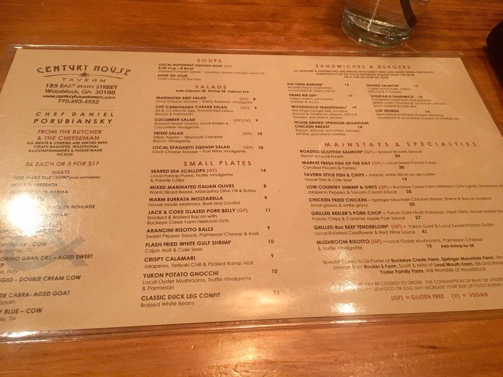 Menu at Century House pub & bar, Woodstock