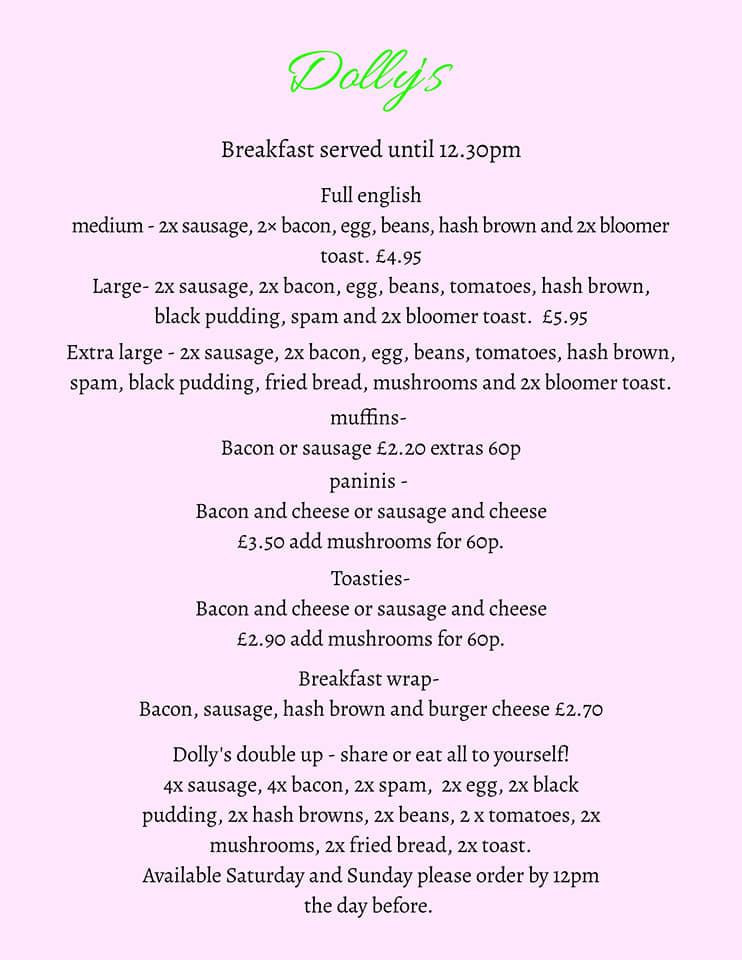 Menu at Dollys Cafe, Glossop