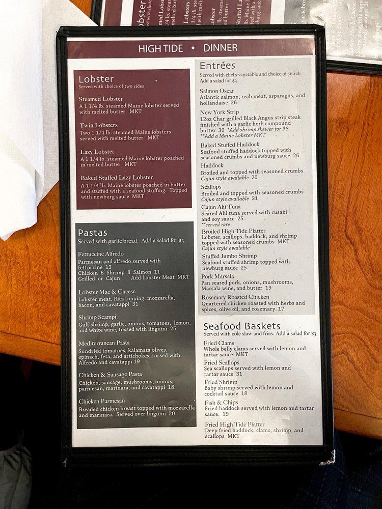 Menu at High Tide Restaurant and Bar, Brewer