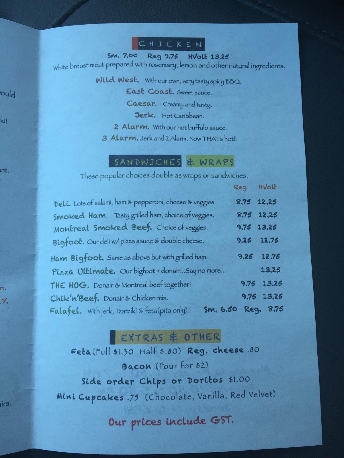 Menu at High Voltage restaurant, Edmonton