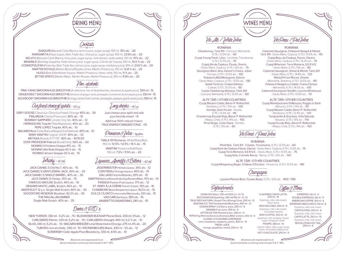 Menu at Metropolis Urban Cafeteria, Bucharest