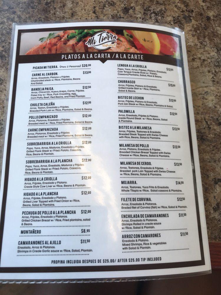 Menu at Mi Tierra Restaurant, Sarasota