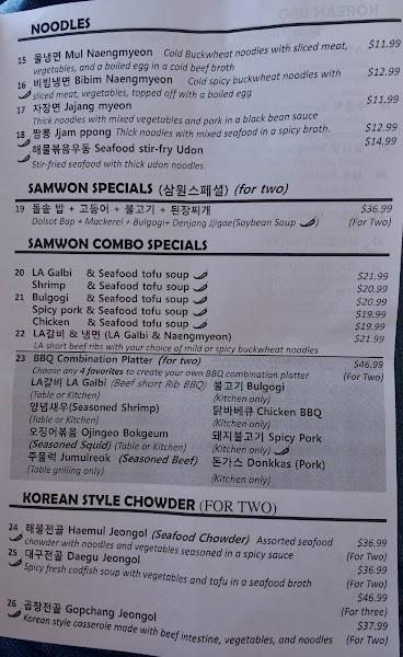 Carta de Sam Won Garden Korean BBQ, Jacksonville