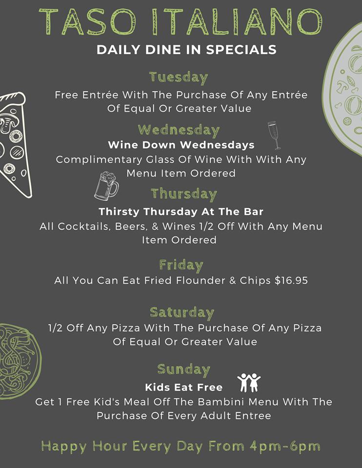 Menu at Taso Italiano restaurant, New Port Richey