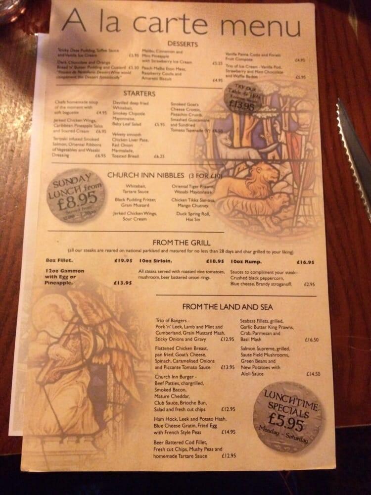 Menu at The Church Inn pub & bar, Cheadle, 90 Ravenoak Rd