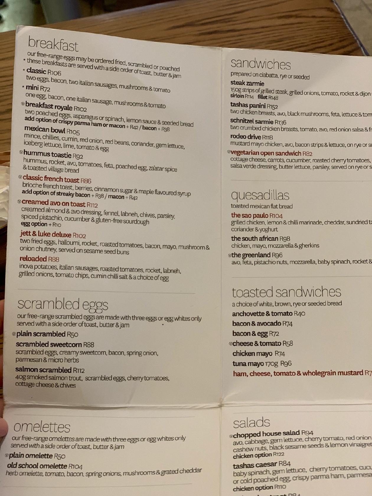 Menu at tashas Waterfront restaurant, Cape Town, Shop 7117