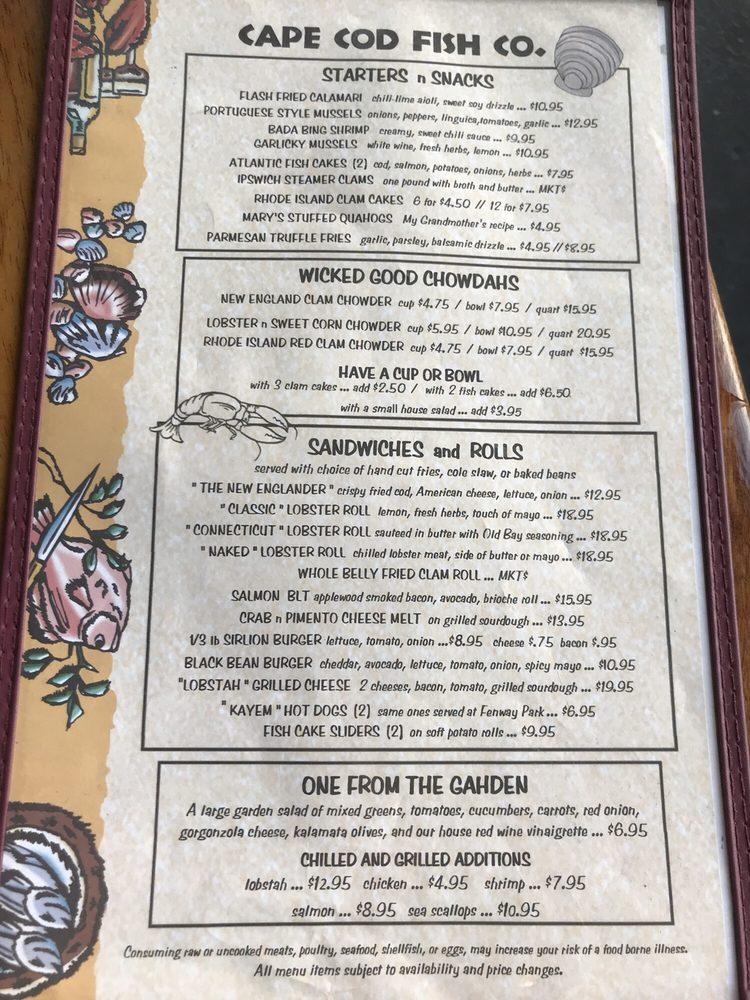 Menu at Cape Cod Fish Co restaurant, Fort Myers