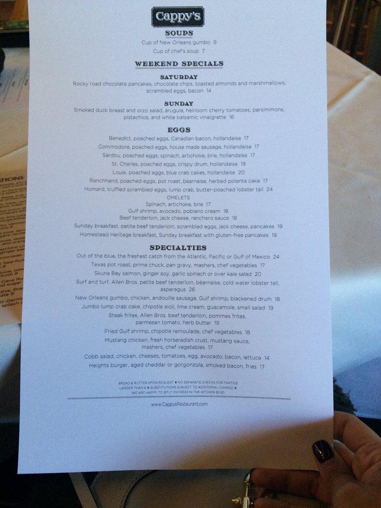 Menu at Cappy's Restaurant, San Antonio