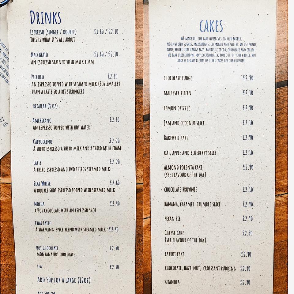 Menu at oso coffee and cake cafe, Cranfield