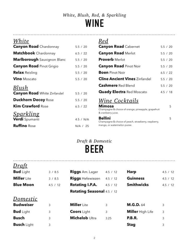 Menu at Roc's Blackfront Tavern & Grill pub & bar, Charleston