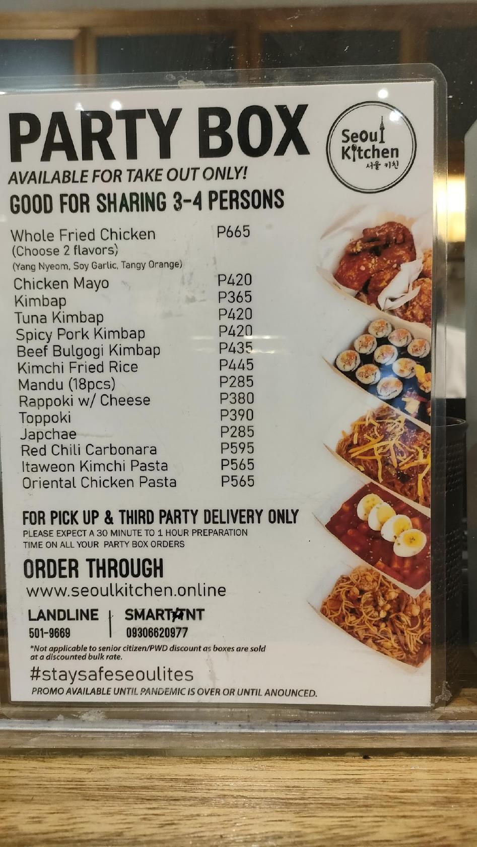 Menu at Seoul Kitchen restaurant, Los Baños