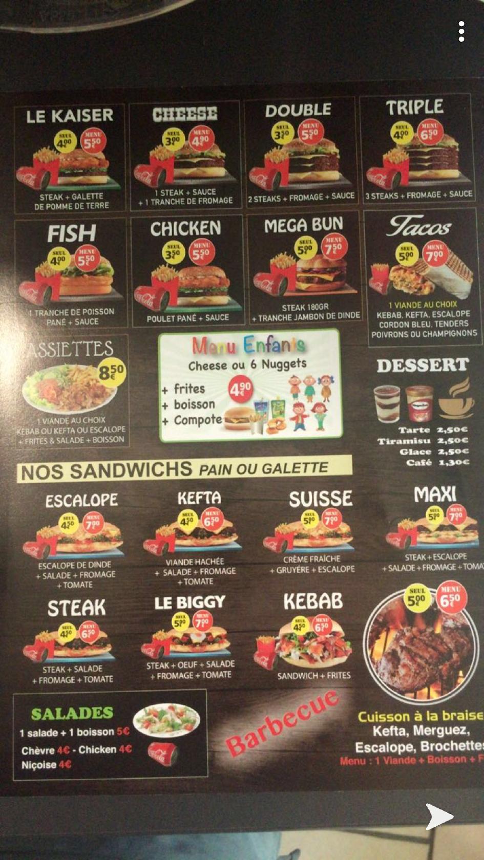 Menu at Snack L’Original Tacos Burger Kebab restaurant, Orange