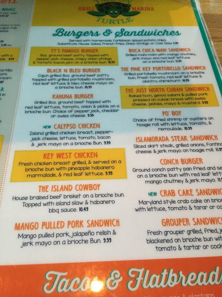 Menu at Tarpon Turtle Waterfront Grill restaurant, Tarpon Springs