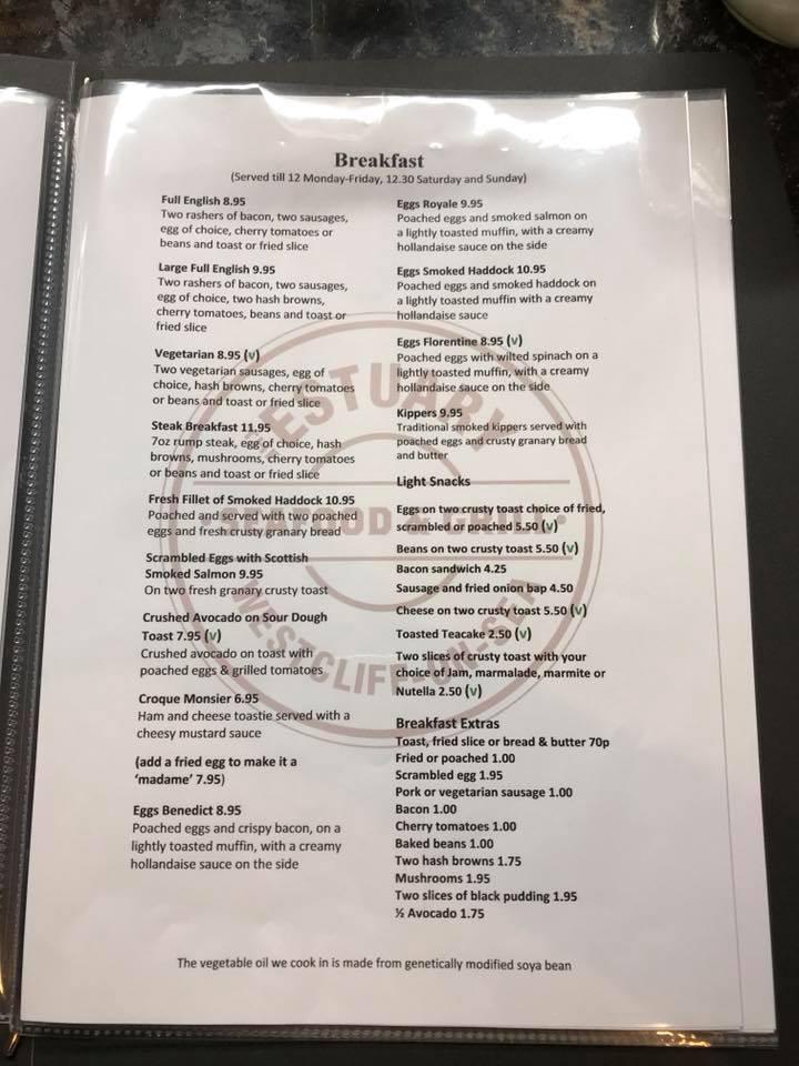 Menu at Estuary Seafood restaurant, Southend-on-Sea