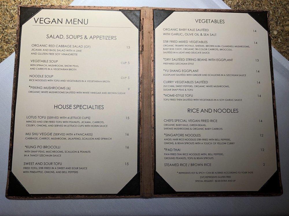 Menu at Uncle Yu's at the Vineyard restaurant, Livermore